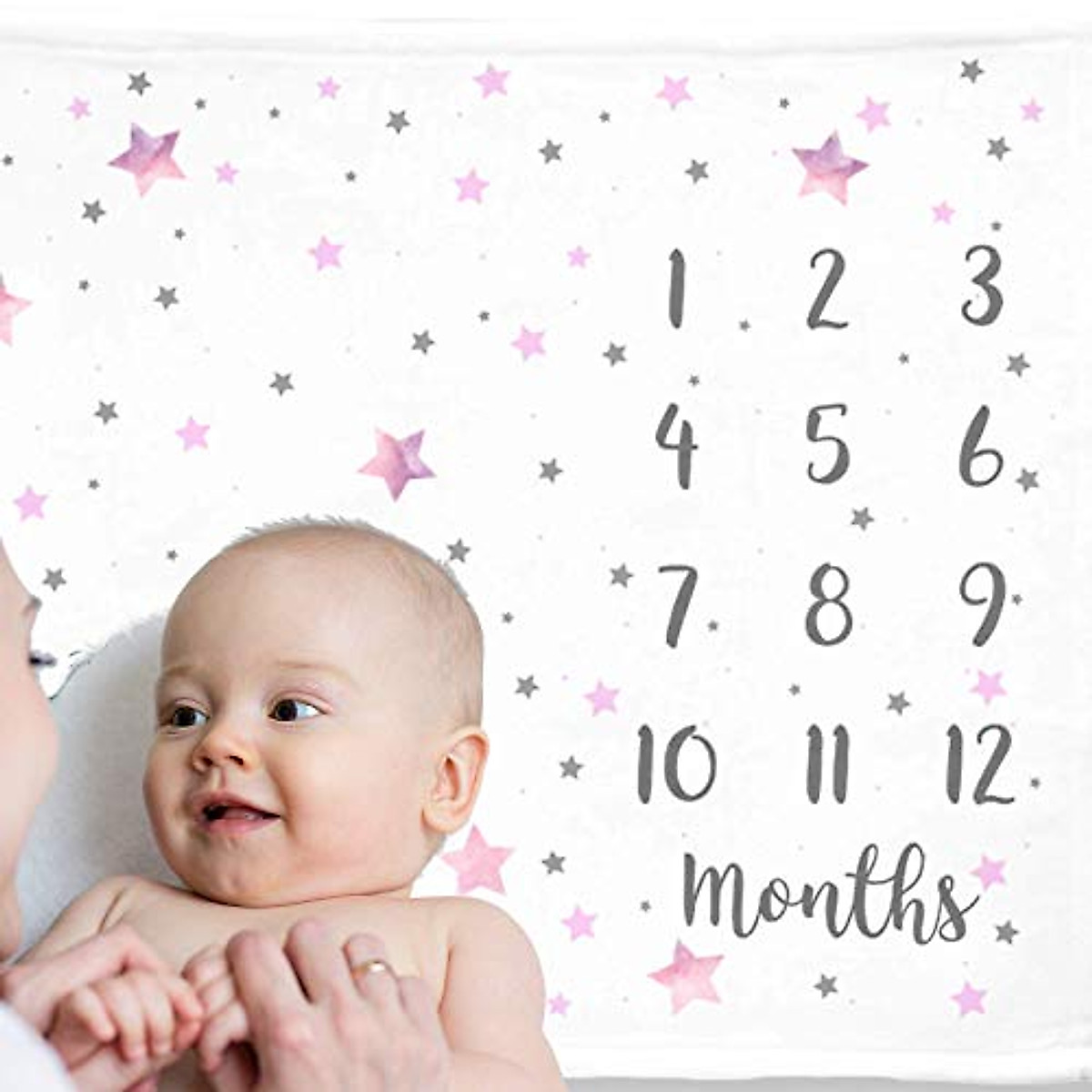 Elephant Baby Milestone Blanket Headband, Month Marker, Newborn Photography Background Mat Photo Prop, Calendar Growth Tracker Chart, I Love You to The Moon and Back Stars Nursery (Pink, Minky 50x40)