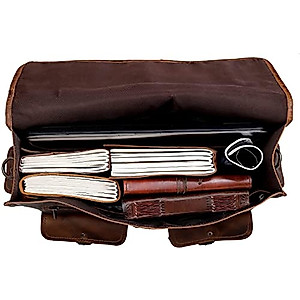 Leather 16 Inch Laptop Messenger Bag Vintage Briefcase Satchel for Men and Women