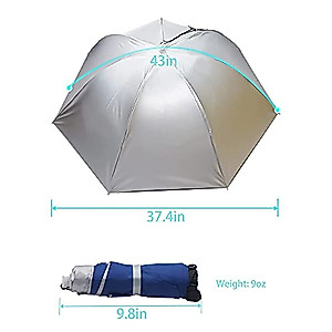 Bocampty Umbrella Hat, 37 inch Fishing Umbrella Hat Hands Free Foldable UV Protection Umbrella Cap Adjustable Headwear for Fishing Golf Camping Beach Gardening Sunshade Outdoor