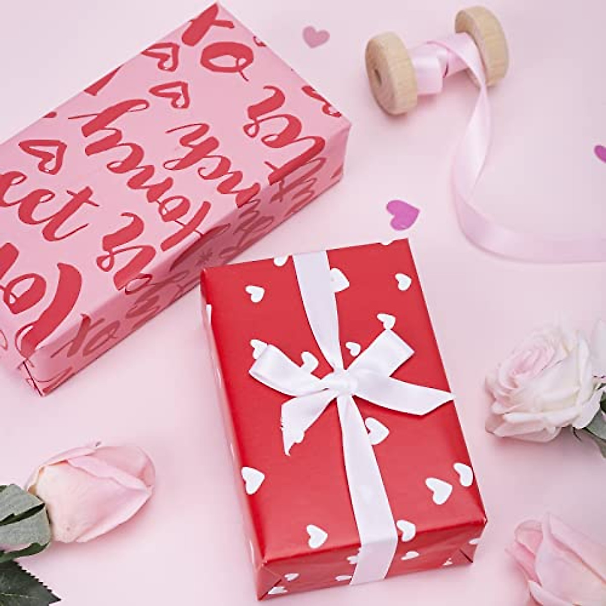 WRAPAHOLIC Valentine's Day Wrapping Paper Roll - Mini Roll - 3 Rolls - 17 Inch X 120 Inch Per Roll - Pink and Red Sweet Design for Wedding, Baby Shower and Birthday
