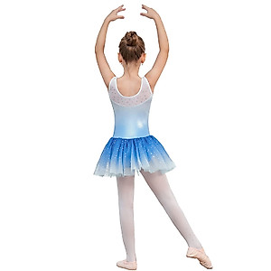 EQSJIU Dance Leotards For Girls With Tutu Ballet Skirts Dresses Gymnastics 3t 4t Blue Snowflake Diamond Gradient Colors White 3-4t Cute Princess Dress