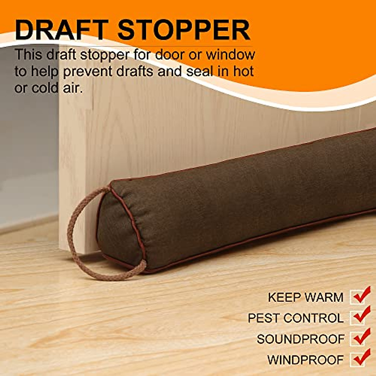 TORRAMI 30" Door Draft Stopper Under Bottom Insulation Noise Air Stopper 2.09LB,Sound Proof Draft Guard Seal for Doors and Windows - Triangle Coffee