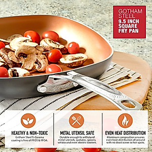 GOTHAM STEEL Non Stick Frying Pan, 8.5" 9.5” Square Ceramic Frying Pan Nonstick Set, Nonstick Cooking Pan, Induction Frying Pan, Egg Pan, Stay Cool Handle, Dishwasher & Oven Safe, 100% Toxin Free
