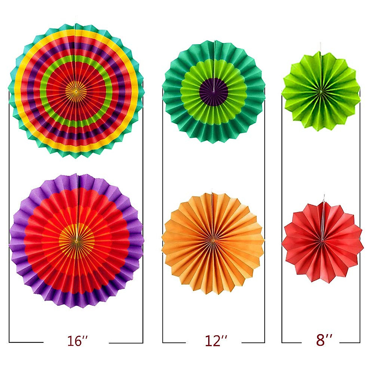 12PCS Hanging Paper Fans Party Decorations Fiesta Party Supplies, Photo Props for Cinco De Mayo Carnival Mexican Taco Tuesday Vibrant Colorful Kids Party Birthday Baby Shower, Multi-Color