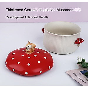RESVUGA Large Soup Bowl, Double Mushroom Handle & Mushroom Lid - Safety Matt Ceramics 32oz Noodles Bowls, Use for Stew, Salad, Porridge & More.
