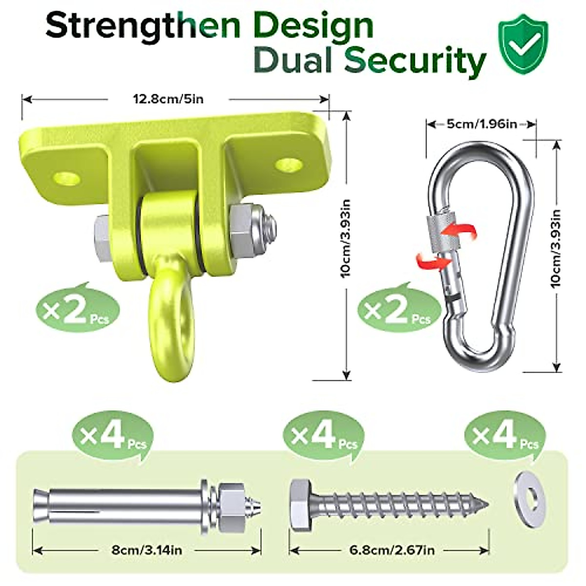 Swing Hangers for Wooden Sets Pack of 2 Heavy Duty Swingset Hardware with Locking Hooks for Porch, Patio, Playground Indoor/Outdoor by Highpro