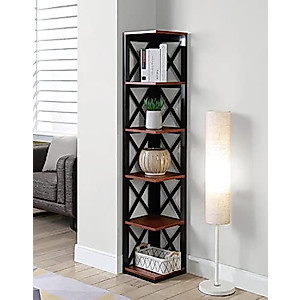 Convenience Concepts Oxford 5 Tier Corner Bookcase, Cherry / Black