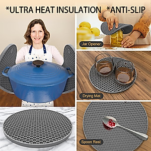 Ultra Thick 8mm Silicone Trivets for Hot Dishes Pots and Pans, Silicone Trivet Mat Hot Plates to Protect Table, Silicone Hot Pads for Kitchen Counter, Pot Holders, Grey Trivet Set of 5