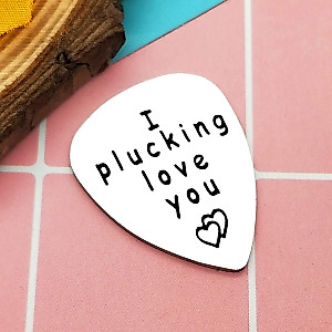 Silver Guitar Pick Boyfriend Gifts I Plucking Love You Guitar Pick Anniversary Present for Him Men Musical Guitar Player Jewelry Gift for Husband Boyfriend Fiance Dad Valentine Christmas Birthday Gift