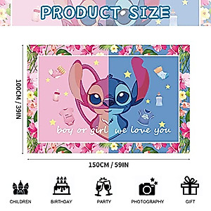 Stitch and Angel Gender Reveal Party Banner,Stitch and Angel Backdrop 7x5 Baby Shower Background Gender Reveal Stitch or Angel Themed Backdrops for Party Supplies Blue or Pink Stitch Background