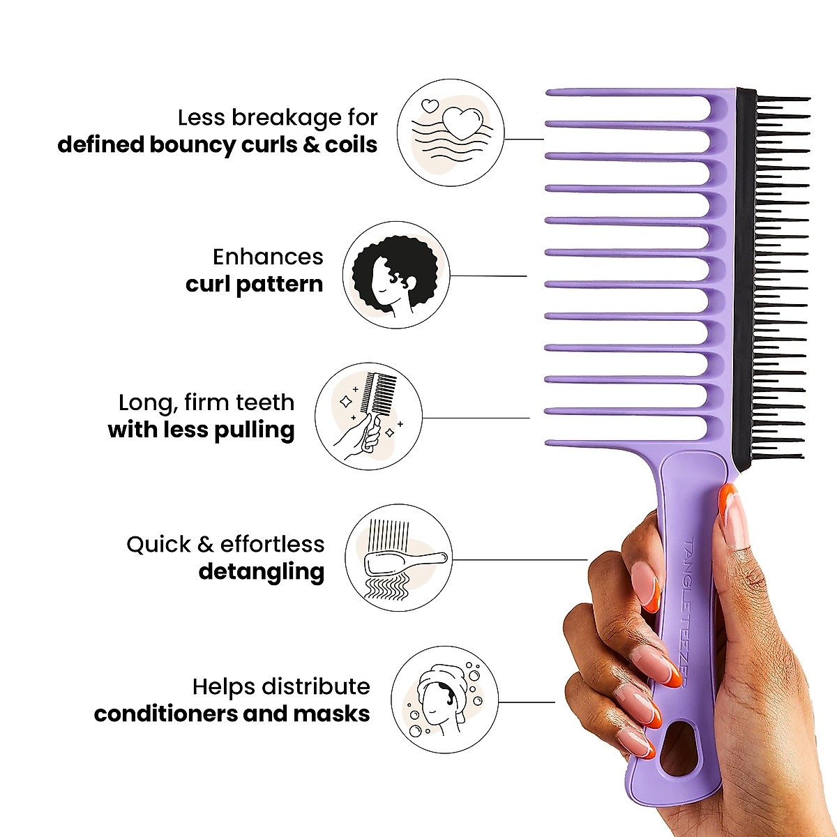 Tangle Teezer The Wide Tooth Comb for Curly Hair, Double-Sided Detangling Comb for All Hair Types, Wet and Dry Detangling, Lilac