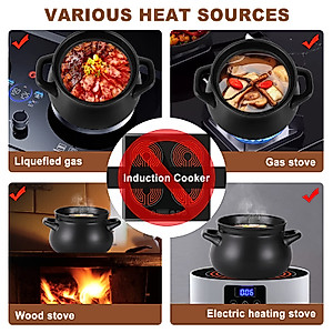 Consfly Chinese Ceramic Cooking Pot 3L Chinese Casserole/Stew Pot/Clay Pot/Earthenware Cooking Pot with Lid, Ceramic Stock Pot Soup Cooker, Even Heating