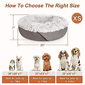 JOEJOY Small Dog Bed & Cat Bed, Anti-Anxiety Puppy Cuddler, Cozy Soft Round Fluffy Plush Pet Bed, Machine Washable, Anti-Slip Bottom (20", Grey)
