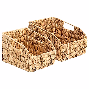 FairyHaus Wicker Baskets 2 Pack 11x9x7" & 9.5x7.5x6.5", Natural Water Hyacinth Wicker Storage Basket for Organizing, Hand-woven Big Wicker Basket with Handles, Large & Small Wicker Baskets Set for Storage Shelves