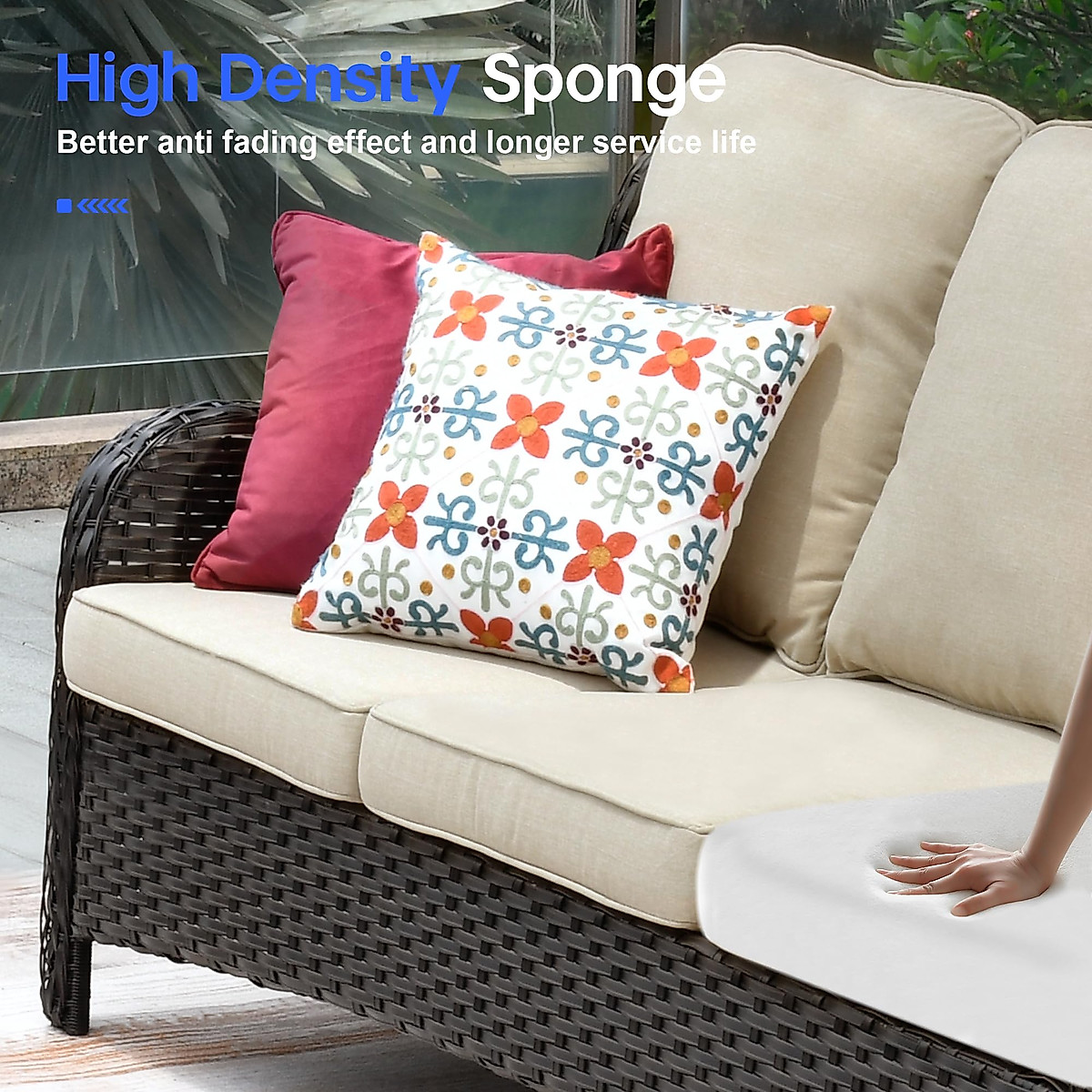 XIZZI Patio Furniture Sets with High Back Sofa,5 Pieces Outdoor Furniture Conversation Set,All Weather Wicker Outside Couch with Chairs and Ottomans,Brown Wicker Light Beige