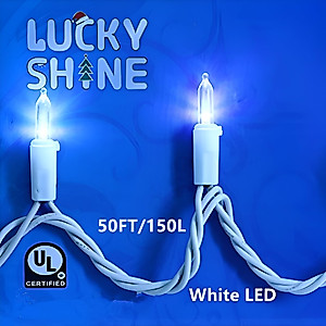 LUCKY SHINE 150 LED Cool White Christmas Lights, UL 50 FT White Wire Decorative Lighting String, for Indoor and Outdoor Party, Garden, Patio.