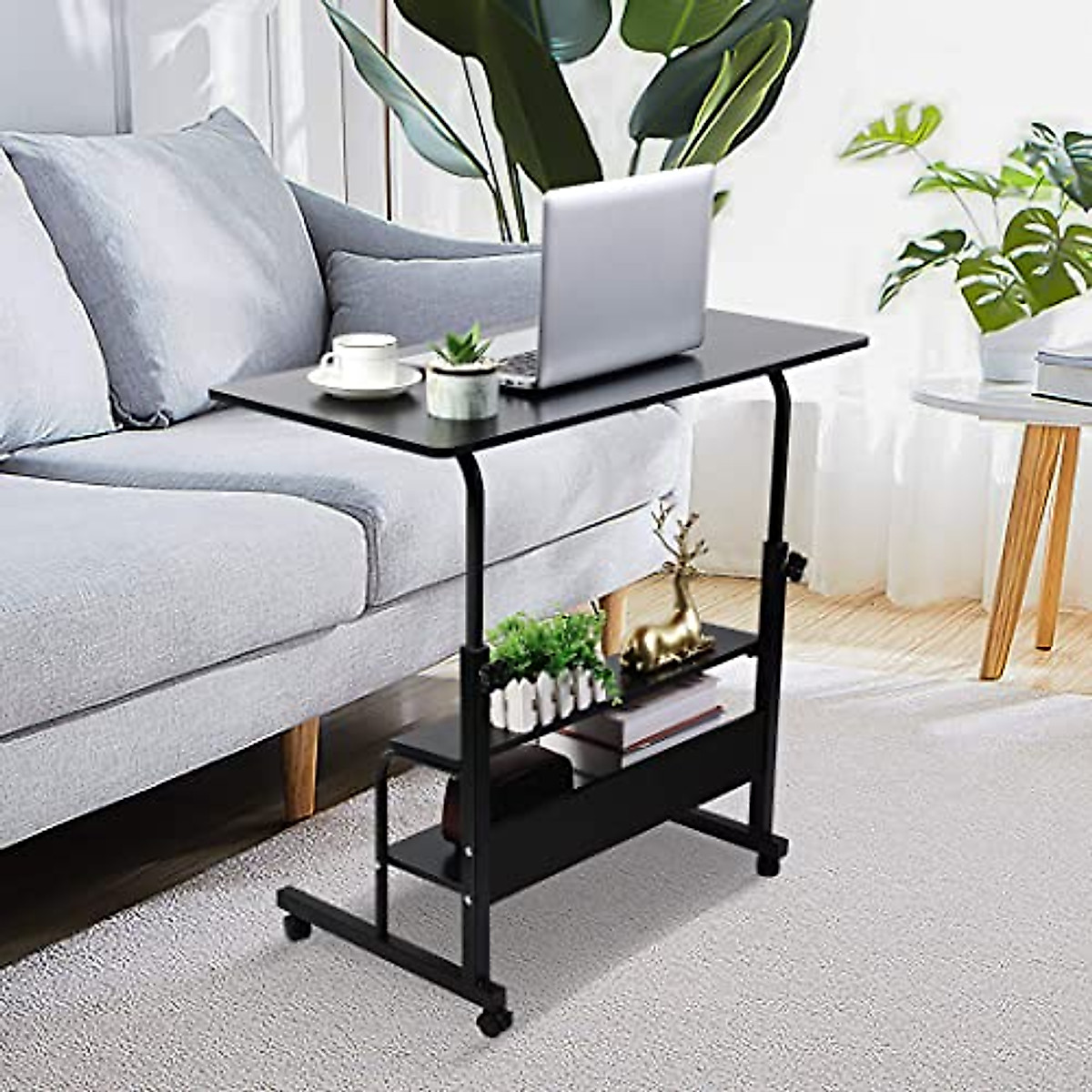 Computer Desk Home Office Desks, Standing Adjustable Laptop Desk for Small Spaces, Portable Work Writing Study Table, Modern Pc Gaming Desk with Storage Bedroom, Desktop Size 31.5x15.7 inch Black