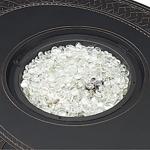 Fire Sense 63698 James Woven Aluminum Convertible Gas Fire Pit Table 37,000 BTU Outdoor Multi-Functional with Fire Bowl Lid, Nylon Weather Cover & Clear Fire Glass - Bronze Finish - Oval - 40"