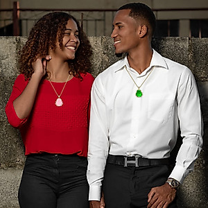 VIKCAUX Lucky Buddha Necklace Green Jade Stone Bling Laughing Buddha Pendant for Women Men