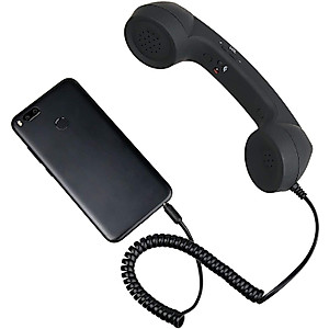 YTYKINOY Vintage Retro 3.5mm Telephone Handset Cell Phone Receiver Mic Microphone Speaker for iPhone iPad Mobile Phones Cellphone Smartphone (Black)