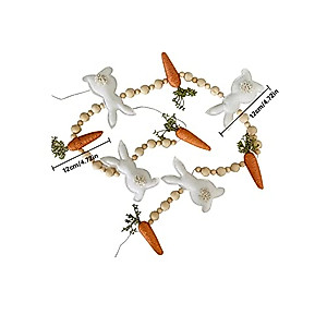 Boddenly Easter Bunny Carrot Garland, Banner Decorations For The Home, Stuffed Rabbit, Plaited Carrot, Wooden Beads, Fireplace, Kids Room Wall Hanging Happy Party, 40 Inch