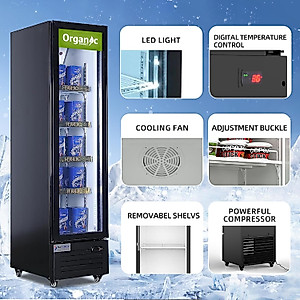 NAFCOOL Commercial Beverage Refrigerator Display Fridge,Slim Single Glass Door Merchandiser Drink Cooler with LED Light Adjustable Shelves,ETL and NSF Approval,6 Cu Ft,16.15" Wide