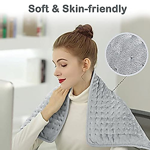 Heating Pad for Back Pain Relief, Electric Heating Pads for Cramps/Neck/Waist/Shoulder with 6 Heat Settings 4 Timers and Auto-Off,Moist & Dry Heat Optionf(33"x17",Sliver Gray)