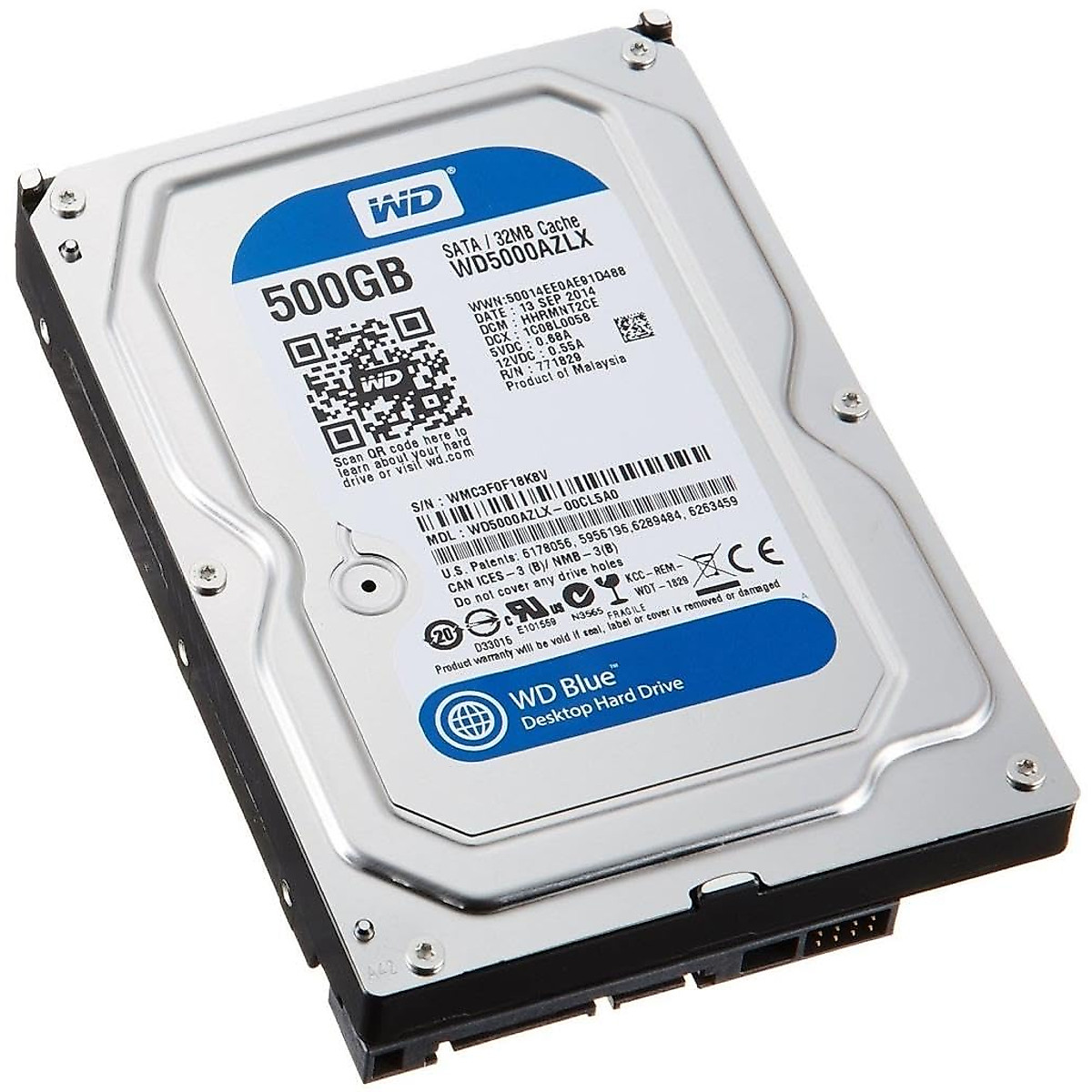 Western Digital Blue WD5000AZLX 500GB 7200RPM 32MB Cache SATA III 6.0Gb/s 3.5in Internal Desktop Hard Drive [Renewed]- w/ 1 Year Warranty
