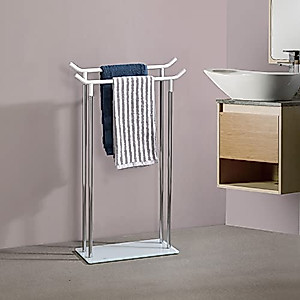 Kings Brand Furniture - Bryant Metal / Glass Free Standing Bathroom Towel Rack Stand, Chrome/White