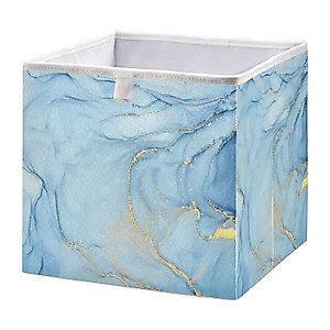Marble Collapsible Fabric Storage Cubes Storage Bins, 11 Inch Cube Organizer Bin Cloth Foldable Cube Baskets for Shelf Closet, Blue Marble,GSLOR848