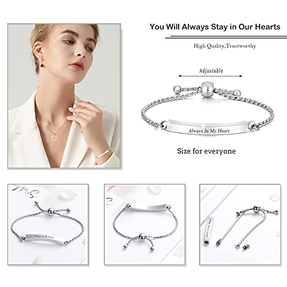 zeqingjw Heart Cremation Bracelet for Ashes Stainless Steel Urn Bangles for Ashes Memorial Keepsake Cremation Memorial Urn Bracelet - Adjustable,Free Fill Kit (Silver)