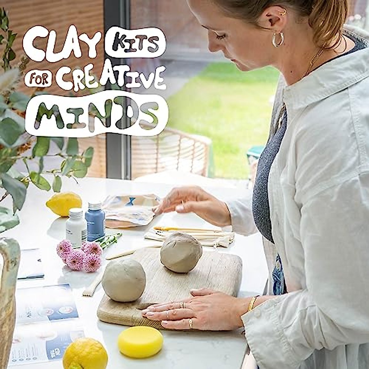 Sculpd Pottery Kit, Air-Dry Clay Starter Kit for Beginners with Gloss Varnish, Pottery Kit includes: Paint, Tool Set, Paintbrushes, Sponge and Step-by-Step Guide, Air Drying Clay Kit for Adults