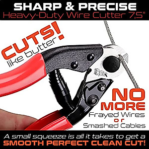 Heavy-Duty Wire Cutter (7,5-inch) for DIY Projects, Railing, Decking, Wire Seals & Bicycle Cable. Sharp & Precise One-Hand Operation 7,5"Steel Cable Cutter, Bike Cable Cutter & Wire Rope Cutter