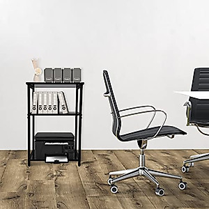 ECOMEX Small Bookshelf, Standing Metal Frame Book Shelves, 3 Tier Industrial Bookshelf Wood Bookcase Shelves Storage for Living Room Bedroom and Office, 3 Tiers Open Shelf/Display Rack, Black