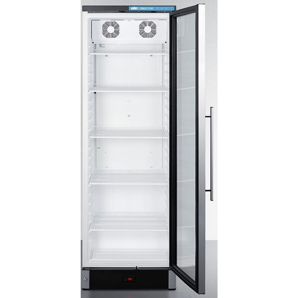 Summit Appliance SCR1301 24" Wide Commercial Glass Door Beverage Center with Lock, Digital Thermostat, Automatic Defrost, Heavy Duty Adjustable Shelves, LED Lighting Inside Door