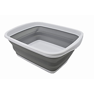 SAMMART 10L (2.6 Gallons) Collapsible Tub - Foldable Dish Tub - Portable Washing Basin - Space Saving Plastic Washtub (White/Grey, 1)