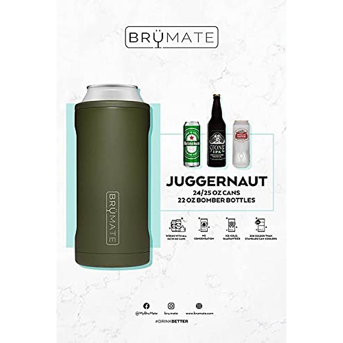 BrüMate Hopsulator Juggernaut Can Cooler Insulated for 24oz  / 25oz Cans | Can Coozie Insulated Stainless Steel Drink Holder for Beer, Tea, and Energy Drinks (Matte Gray)