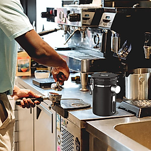 Airtight Coffee Canister, Large Stainless Steel Coffee Bean Storage Container for Kitchen with Date Tracker, Measuring Scoop, One Way Co2 Valve (Extra 6pcs) for Beans, Grounds Tea, Sugar (16OZ, Black)