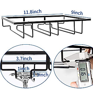 Torfican Wine Glass Holder Under Cabinet, Wine Stemware Holder,Wine Glass Rack,3 Rows Black Metal Wine Glasses Hanger,Wine Glass Holder Storage Under Shelf,Wine Glass Rack for Kitchen Bar