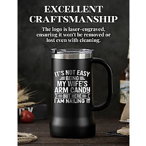 Onebttl Husband Gifts Funny Beer Stein, 24oz Stainless Steel Beer Mug with Lid for Valentine Father's Day, Christmas - Arm Candy