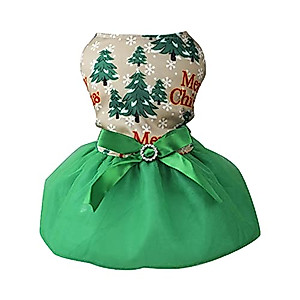 Pet Clothes for Small Dogs Girls Dress Christmas Pet Clothes Holiday Christmas Holiday Christmas Pet Dog Cat Christmas Tree Bear Skirt Sweater Autumn Winter Clothes (Green, S)