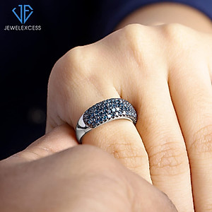 JEWELEXCESS Sterling Silver Blue 1 Carat Diamond Ring for Women| Colored Ring Band with Round Diamonds