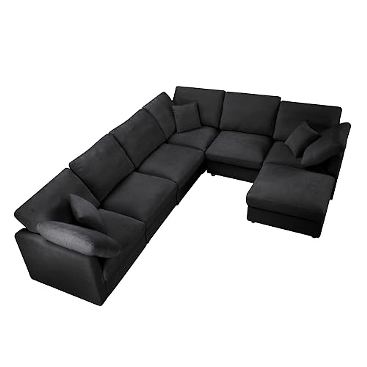 FANYE Oversized 7 Seater Modular Cushions Sectional Sofa Couch with Movable Ottoman,U-Shaped Corner Deep Seat Sectional&Couch Convertible Spacious Sleeper Sofabed for Home Apartment Living Room Sets