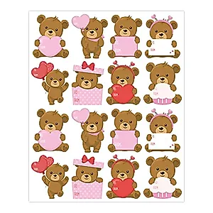 15Pcs Valentine's Day Gift Wrapping Stickers Valentines Bear Gift Tags Stickers Decoration, Valentines Name Writable Labels Decals Party Supplies Package Envelope Seals Cards Decoration