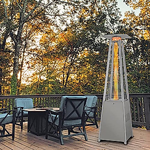 Hykolity 48000 BTU Pyramid Patio Heater, Glass Tube Propane Patio Heater with Wheels and Cover, Outdoor Propane Heaters for Backyard, Garden, Patio, Porch and Pool, Silver Grey