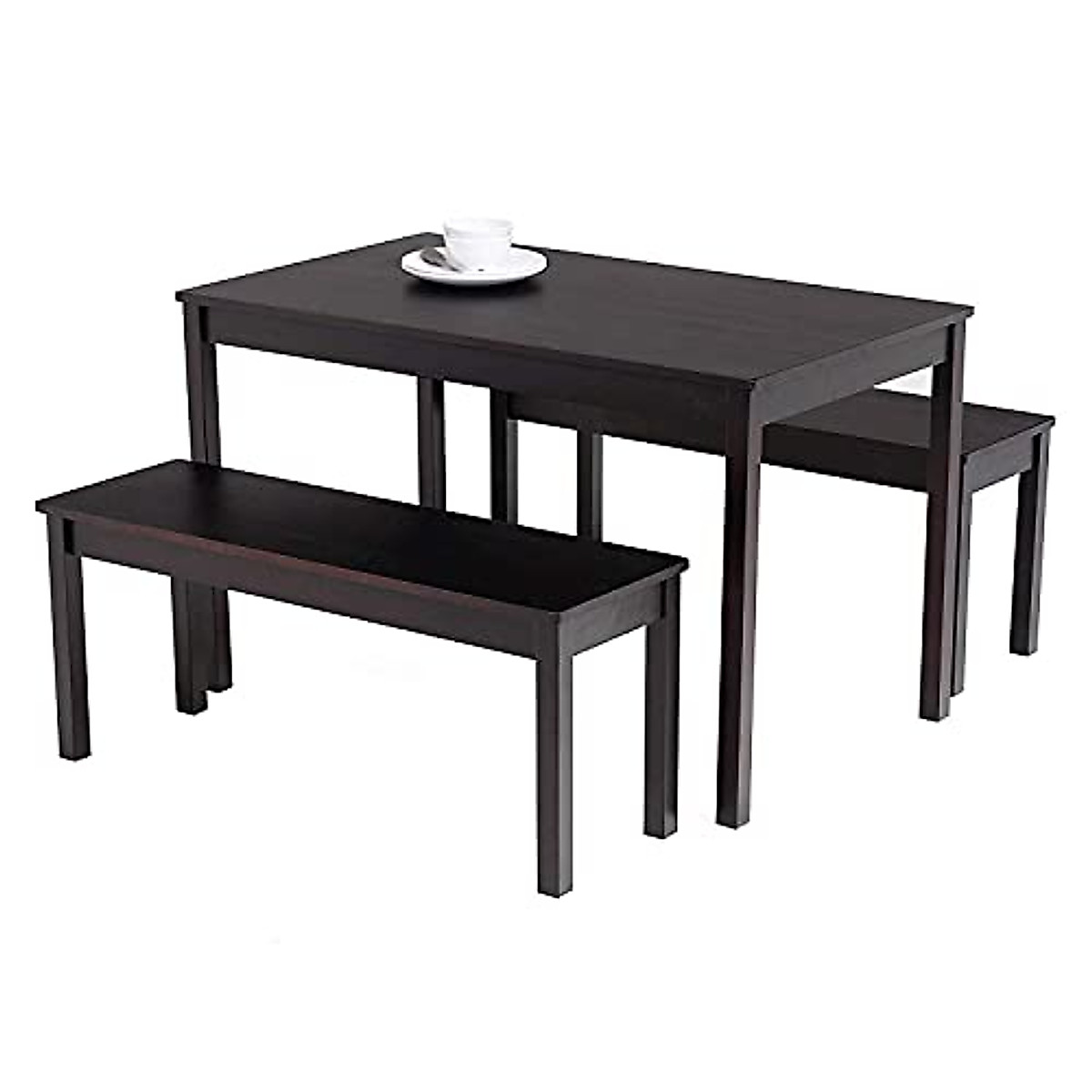 Alohappy 3 Piece PineWood Dining Set for 4，45" Dining Room Table Set with 2 Benches for Home Kitchen Dining Room Furniture,Bench Style & Space-saving (Espresso)