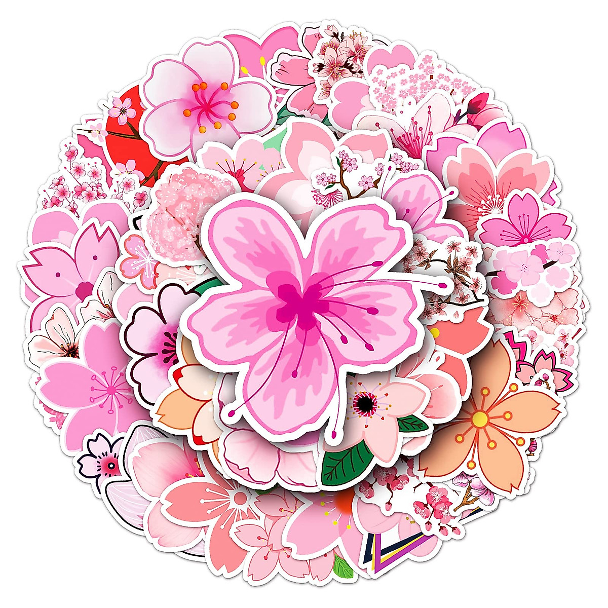 50 Sakura Flowers Stickers Cherry Blossom Vinyl Aesthetic Stickers for Scrapbooking Laptop Calendars Water Bottle Journals Envelopes Waterproof Stickers
