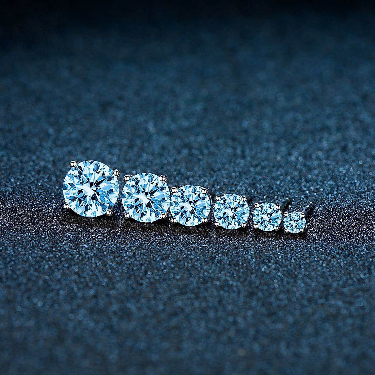 925 Sterling Silver Round-Cut Blue Cubic Zirconia Stud Earrings 3mm-8mm Options, Simulated Diamond CZ Studs Hypoallergenic Jewelry (4mm)