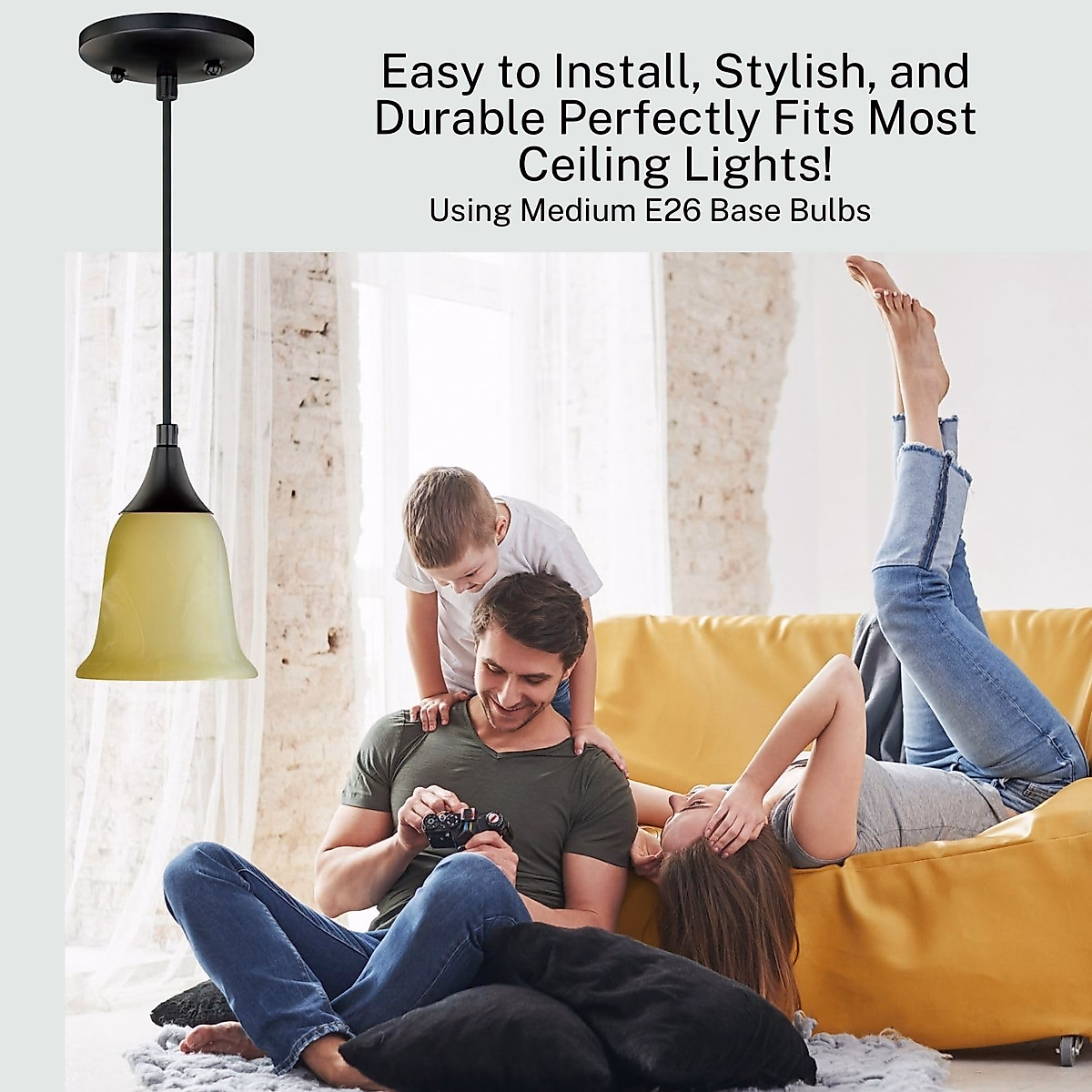 LIGHTACCENTS Alabaster Glass Pendant Light Shade - Farmhouse Style Chandelier Shades, 6"x6", Socket Nut Compatible - Upgrade Pendants, Wall Vanities, Lamps - Pendant Lamp Shade Replacement