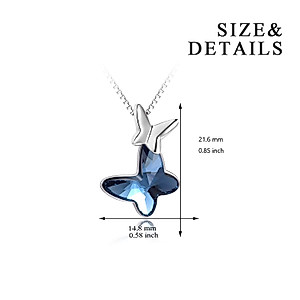 AOBOCO Morpho Helena Butterfly Necklace Sterling Silver Women Necklace with with Crystals from Austria, Fine Anniversary Birthday Butterfly Jewelry Women Her Wife(Blue)